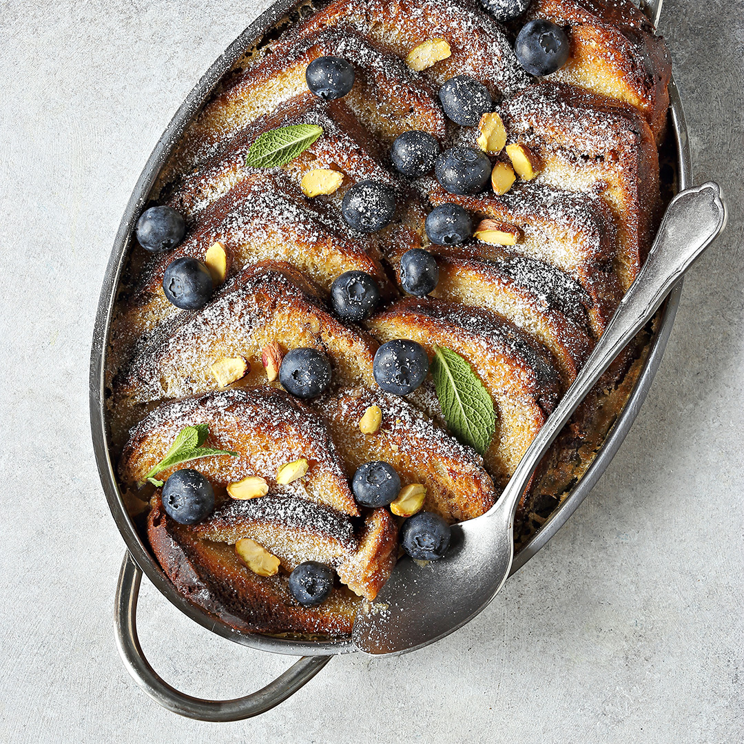 blueberry bread and butter pudding - Glenisk